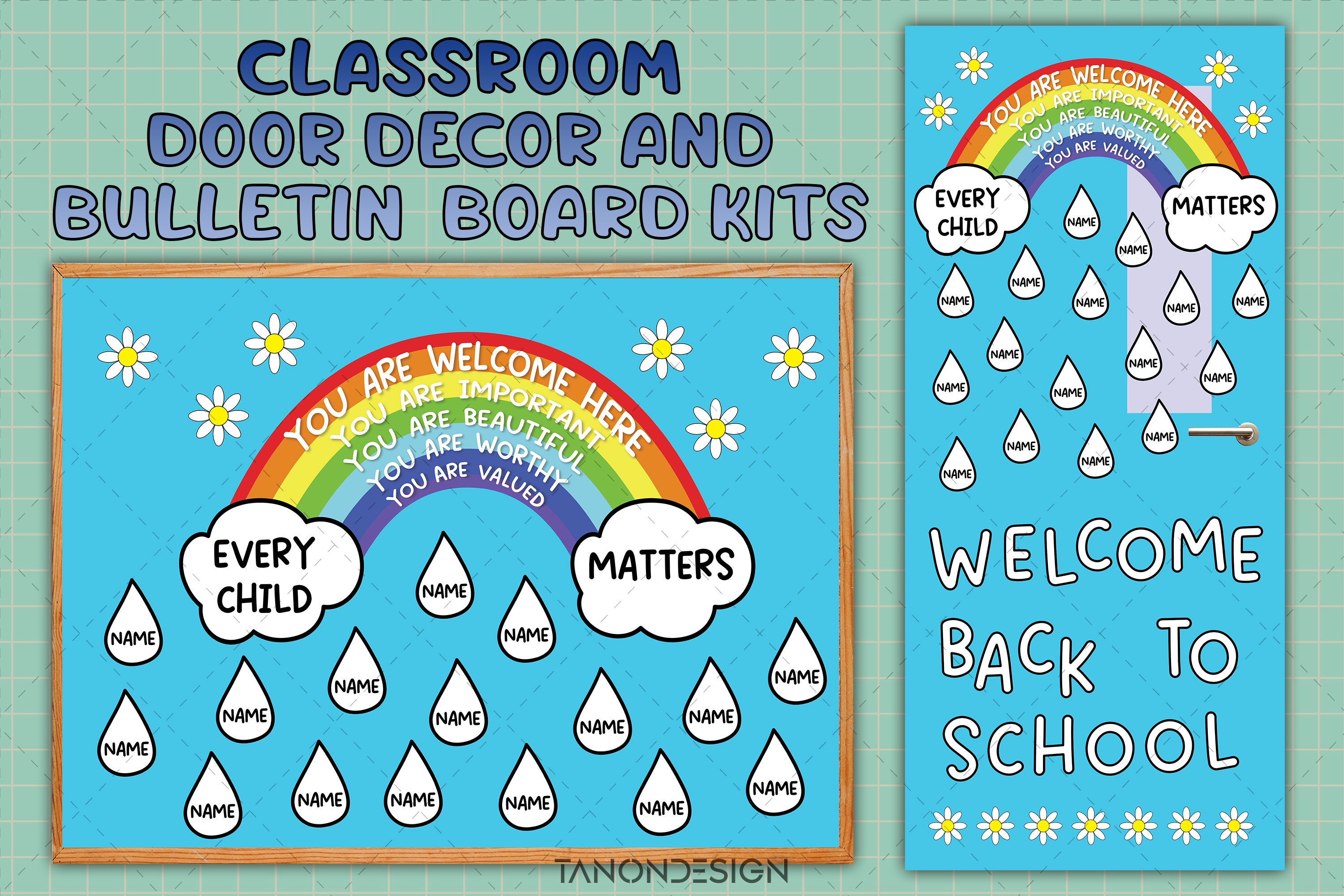Rainbow Classroom Door Decor and Bulletin Board Kits. Boho Rainbow ...