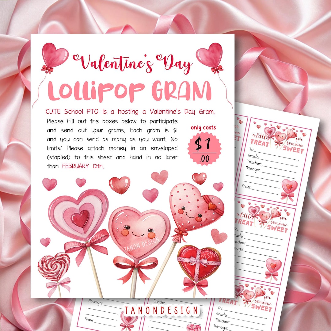 Editable Valentine Lollipop Gram Template: School Fundraiser (PDF) - Etsy