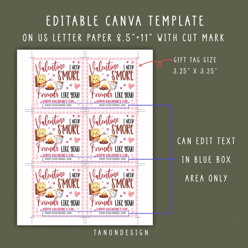 Valentine S'mores Gift Tag: Printable Canva Template - Etsy