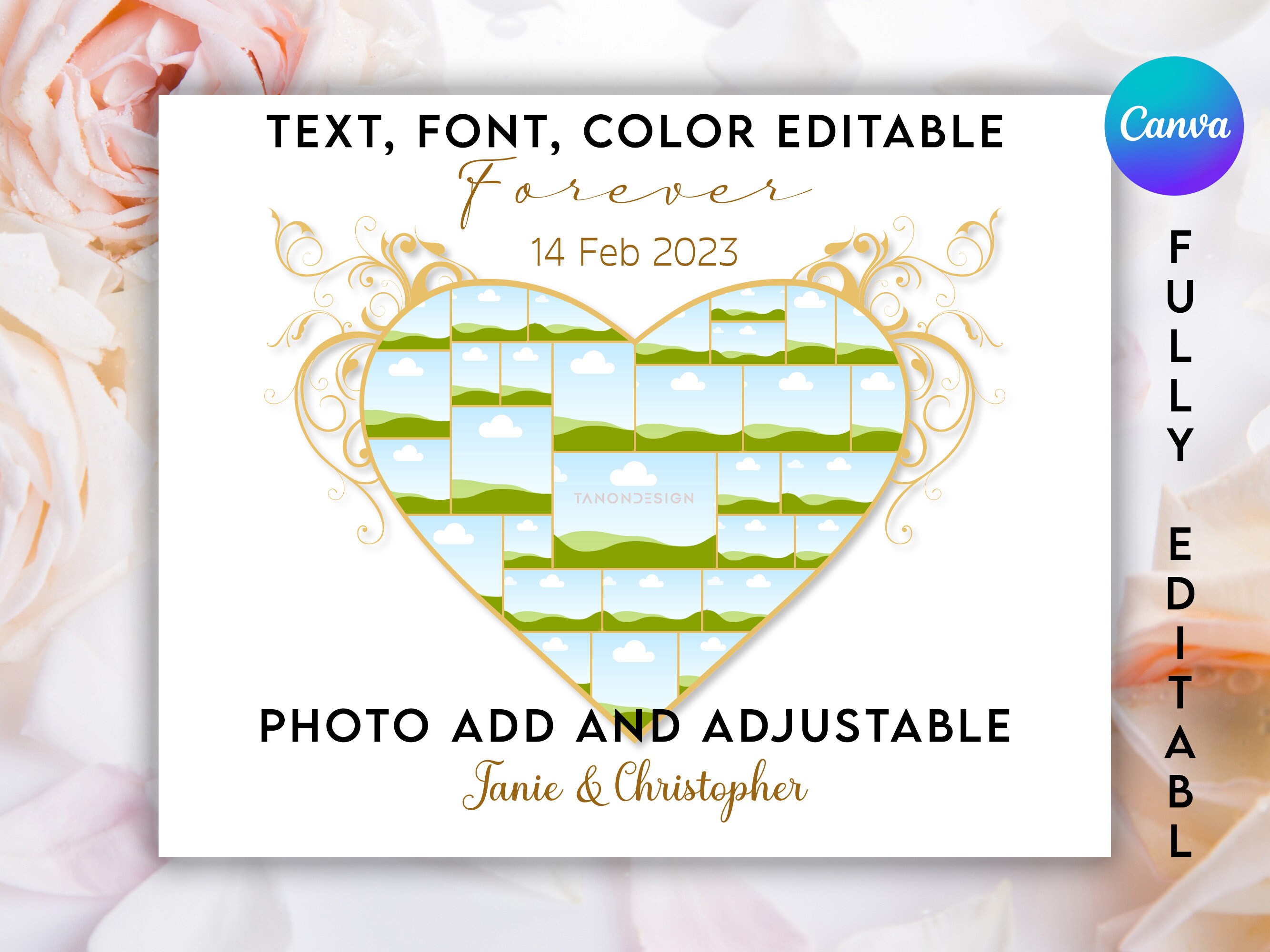 Editable Heart Photo Collage Valentine Gift, Wedding Gift, Anniversary ...