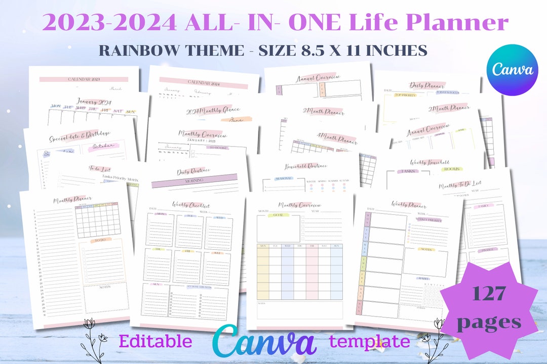 2023-2024 All-in-one Life Planner Editable Canva Template. Printable ...