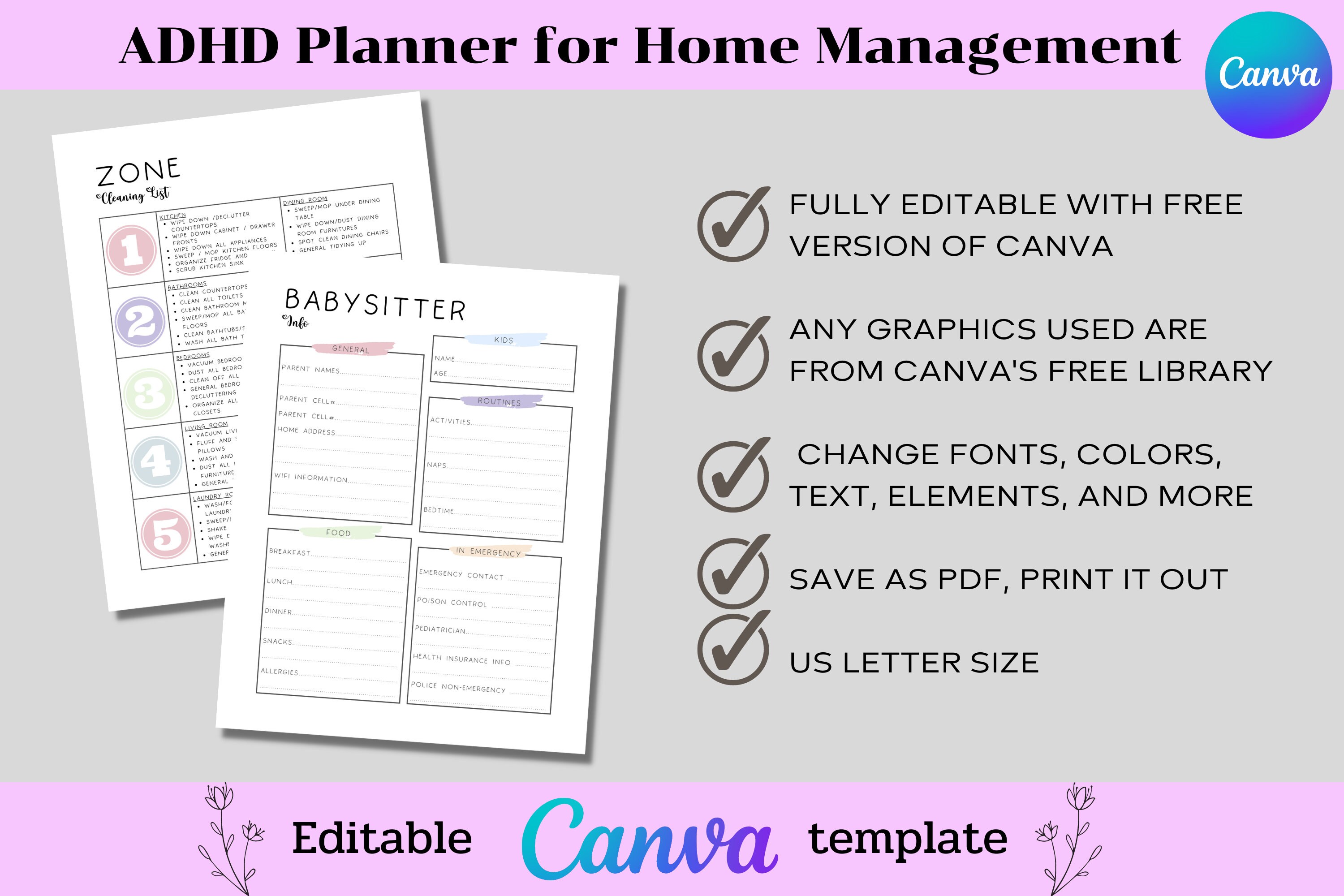 Editable ADHD Planner Canva Template. Printable ADHD Planner. KDP ...