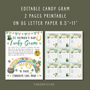 Lucky Gram Editable St. Patrick's Day Candy Gram Template, School Candy ...
