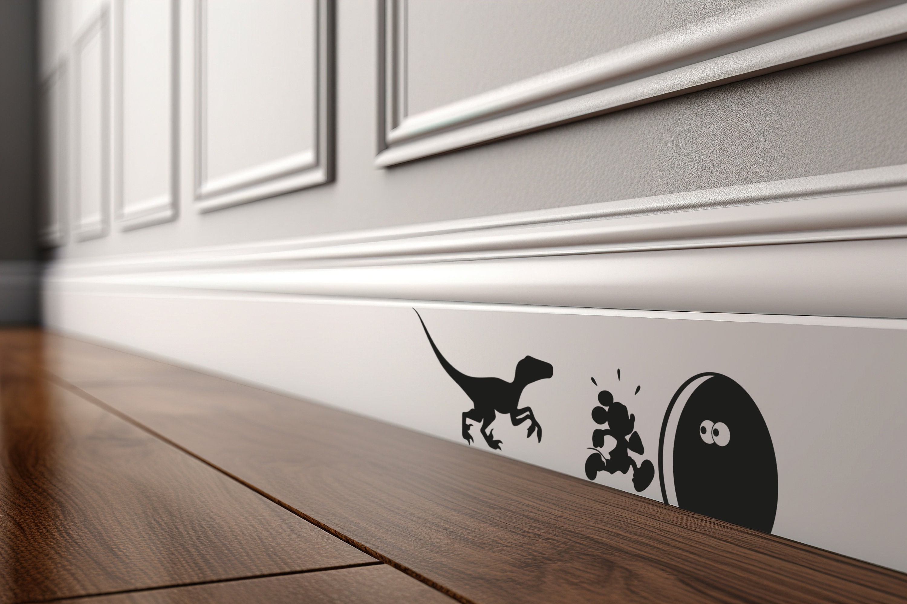 Jurassic Park Themed/mickey Mouse Hole Skirting Board Vinyl Wall Decal ...