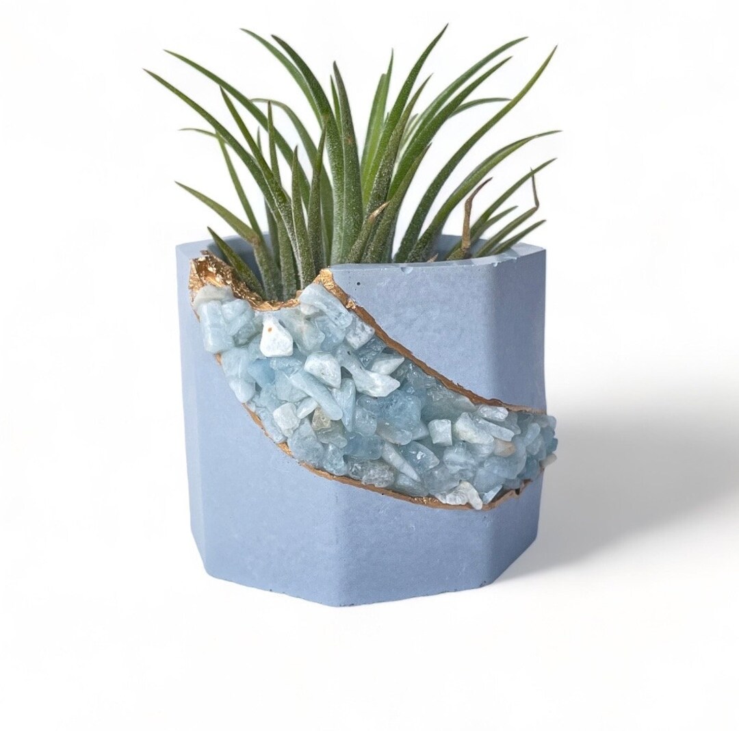 Blue Aquamarine Mini Planter, Concrete Air Plant and Succulent Pot ...