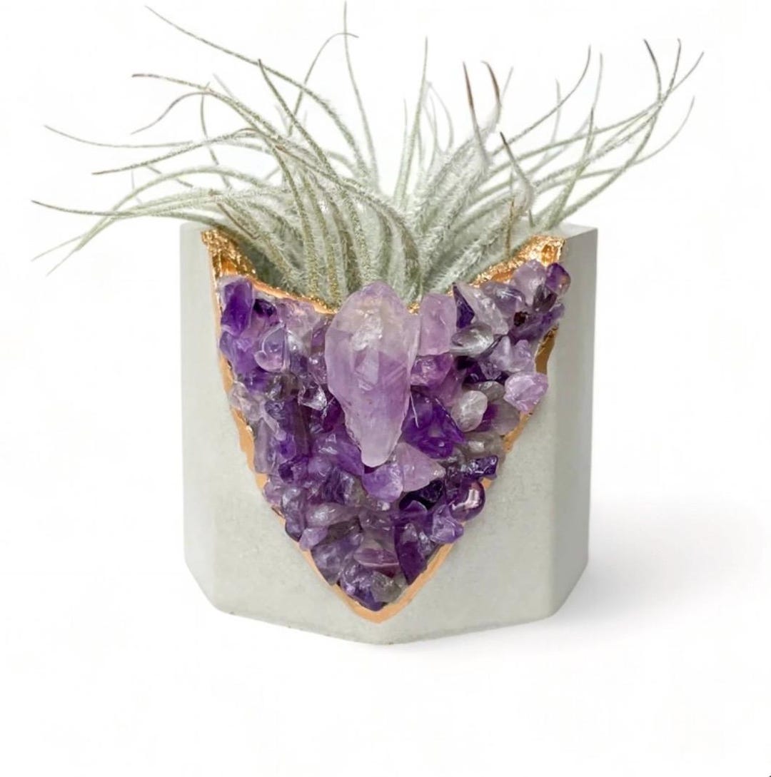 Crystal Cluster Concrete Planter Pot, Mini Amethyst Geode Plant Pot - Etsy