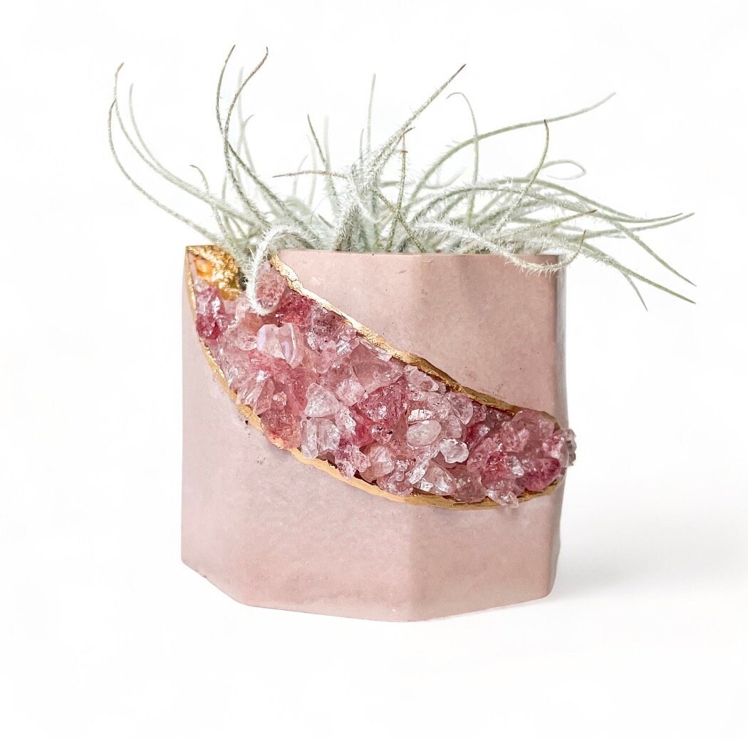 Pink Geode Mini Planter, Concrete Quartz Air Plant Display Pot - Etsy