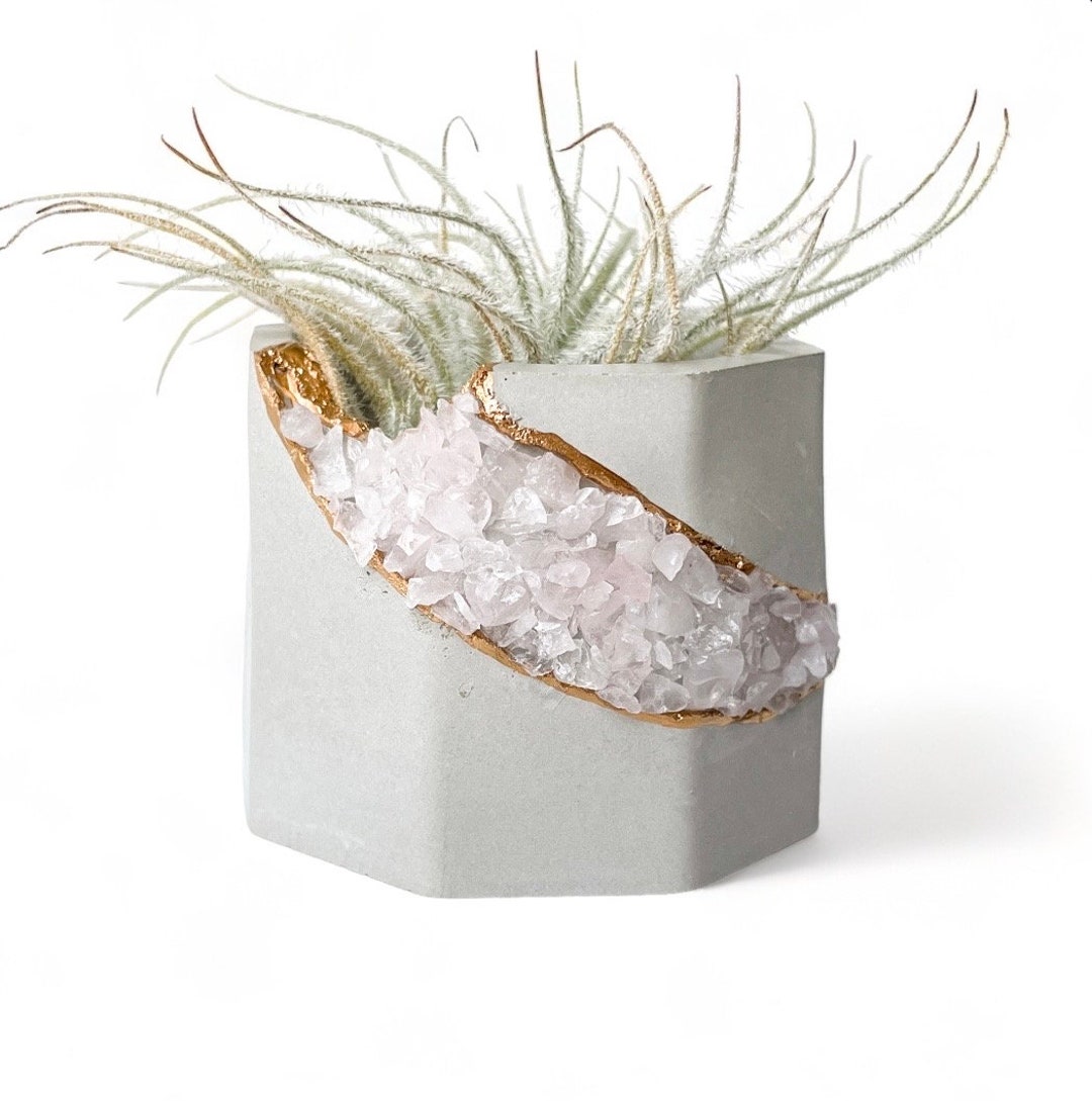 Rose Quartz Crystal Planter, Mini Geode Concrete Plant Pot - Etsy