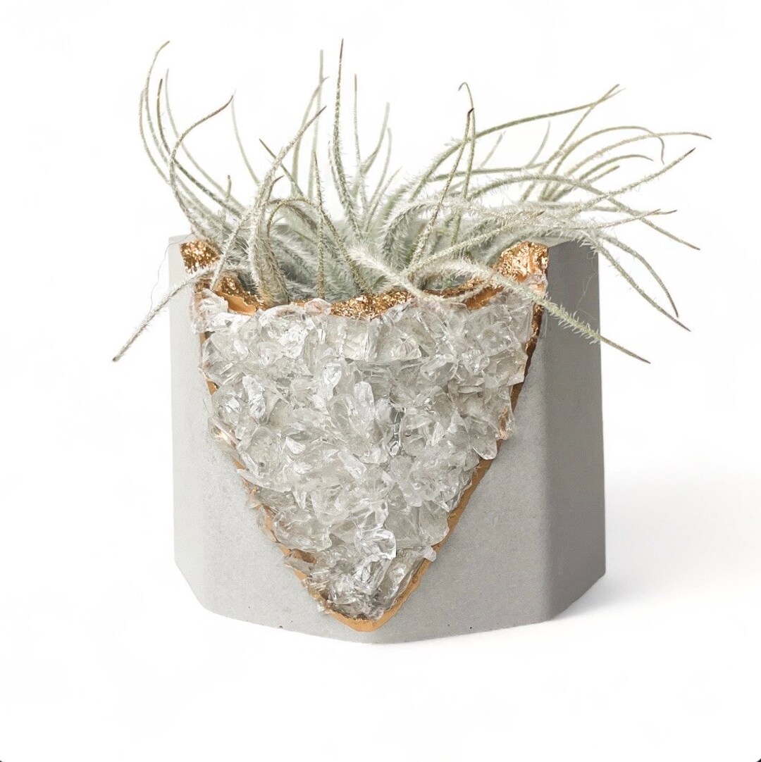 Clear Quartz Geometric Planter Pot, Mini Crystal Concrete Air Plant ...