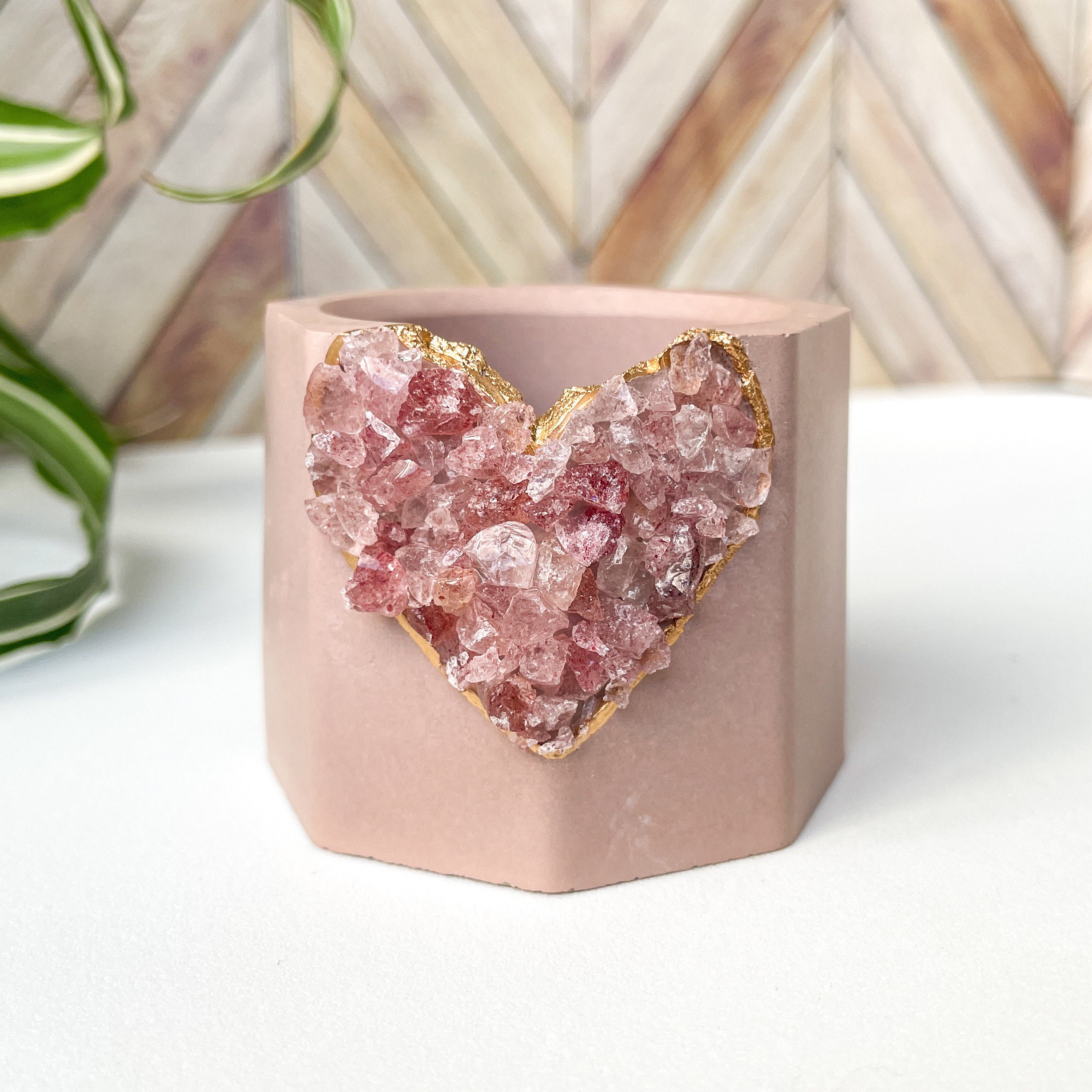 Concrete Pink Plant Pot, Geode Strawberry Quartz Air Plant Holder, Mini ...