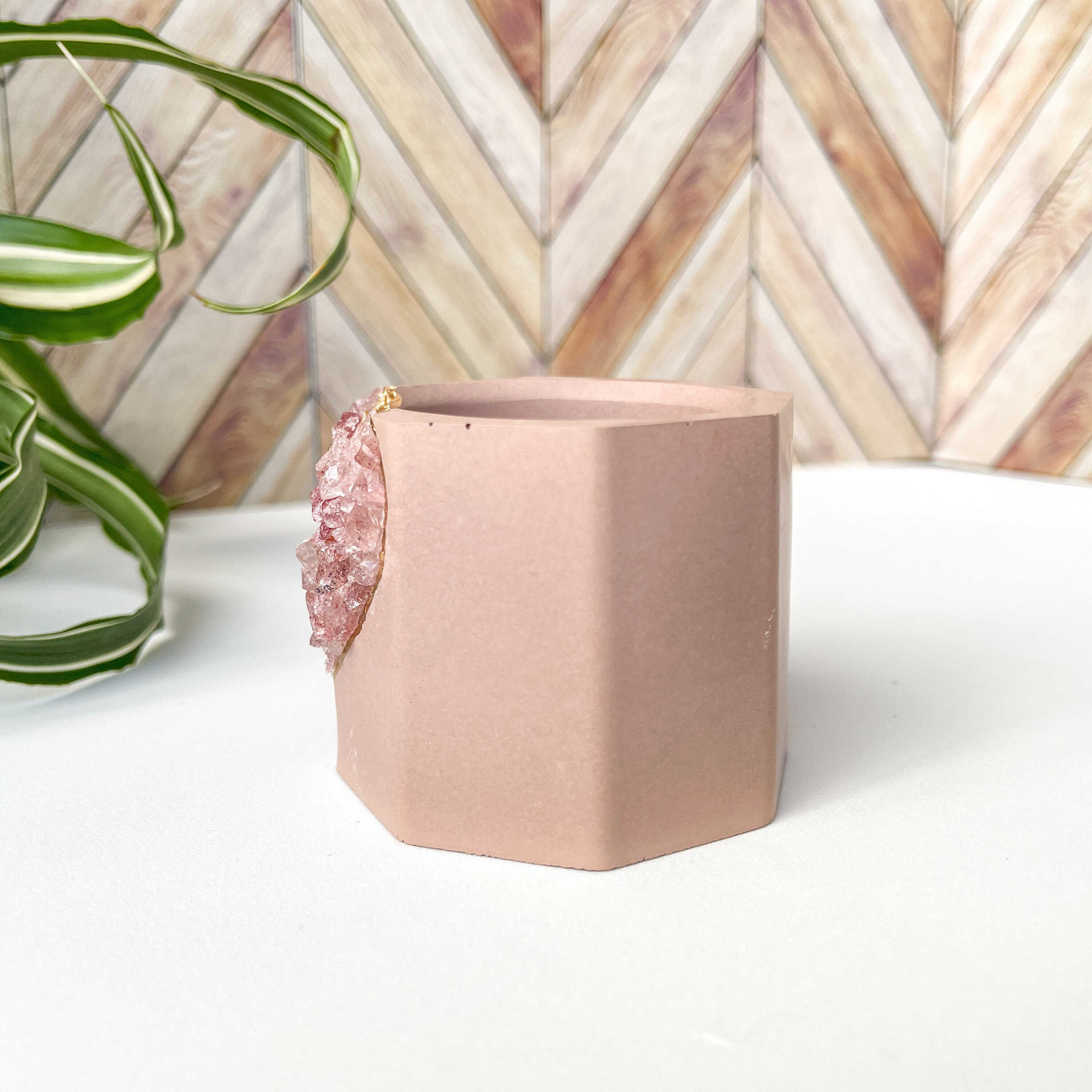 Concrete Pink Plant Pot, Geode Strawberry Quartz Air Plant Holder, Mini ...