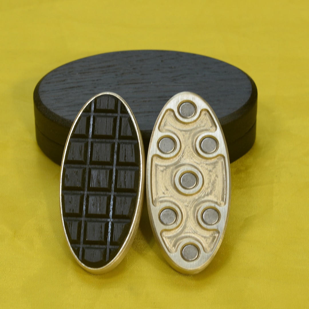 Oval Magnetic Fidget Slider With Brass Body, Wood Insert, and Bog Oak ...