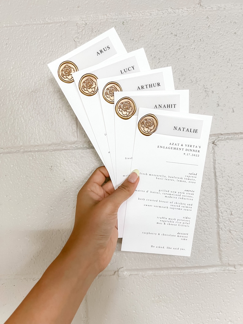 Custom Menu Cards With Vellum Name Tags and Custom Wax Seals / - Etsy