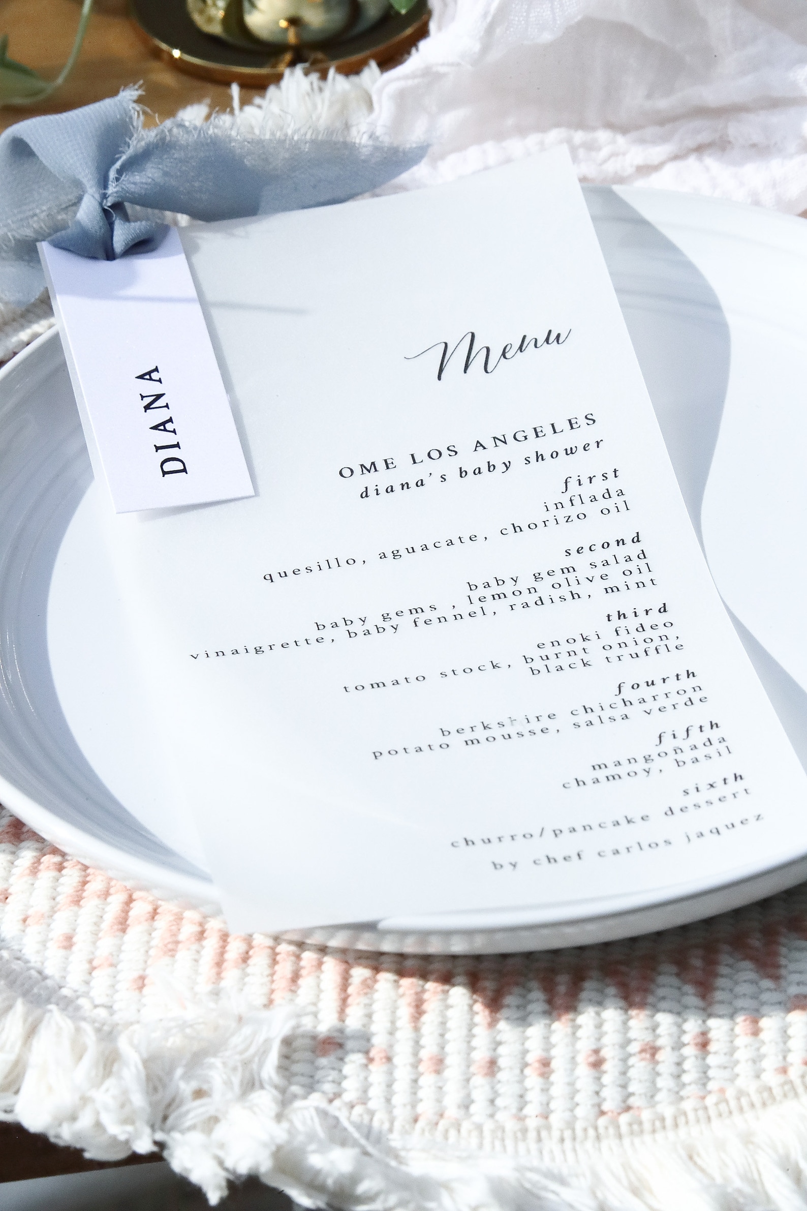 Vellum Paper Menu Cards With Chiffon Ribbon // Optional Place Cards ...
