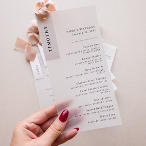 Vellum Paper Menu Cards With Chiffon Ribbon: Wedding Stationery - Etsy UK