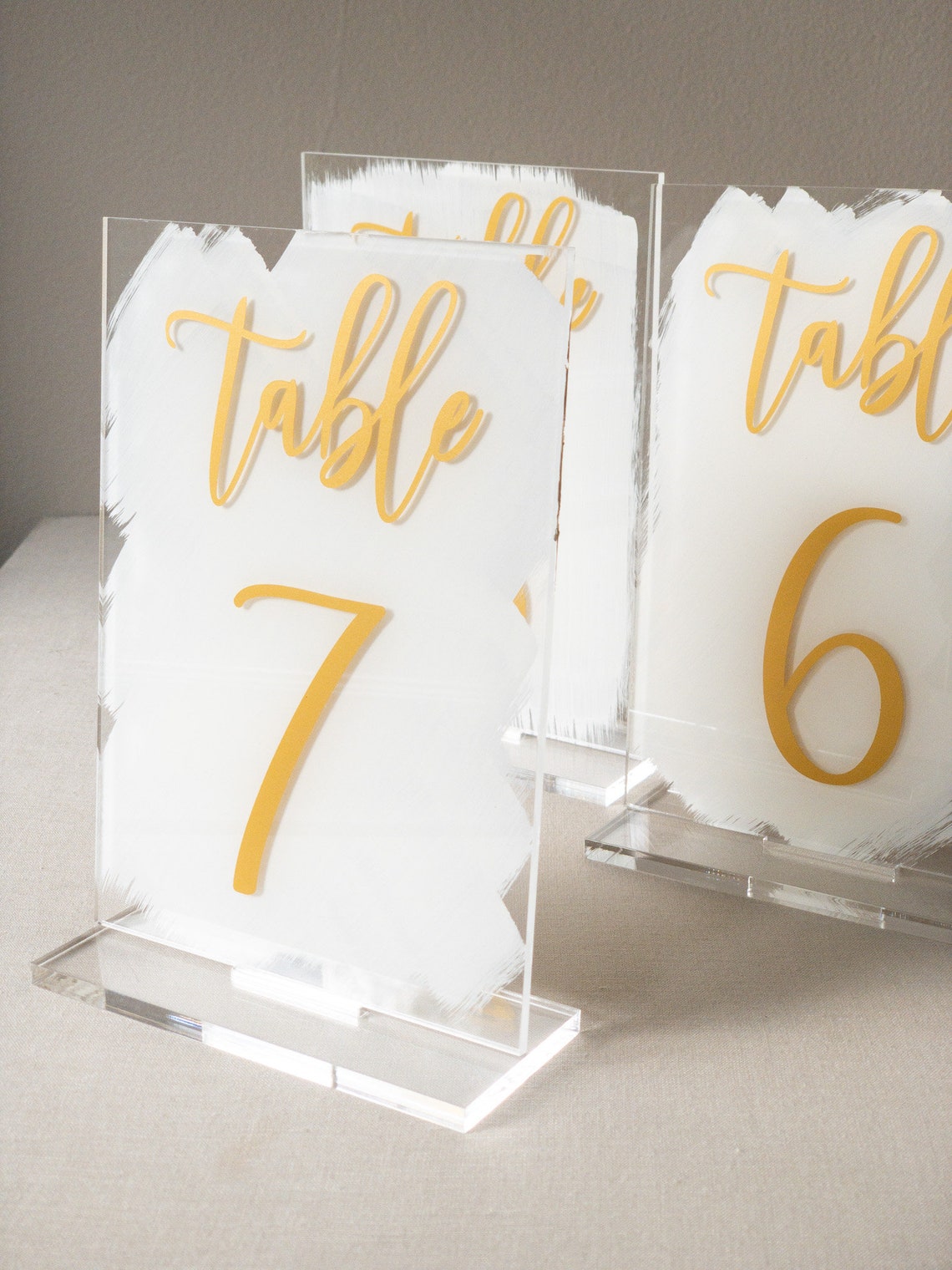 Acrylic Table Numbers With Gold Script & Painted Background // | Etsy