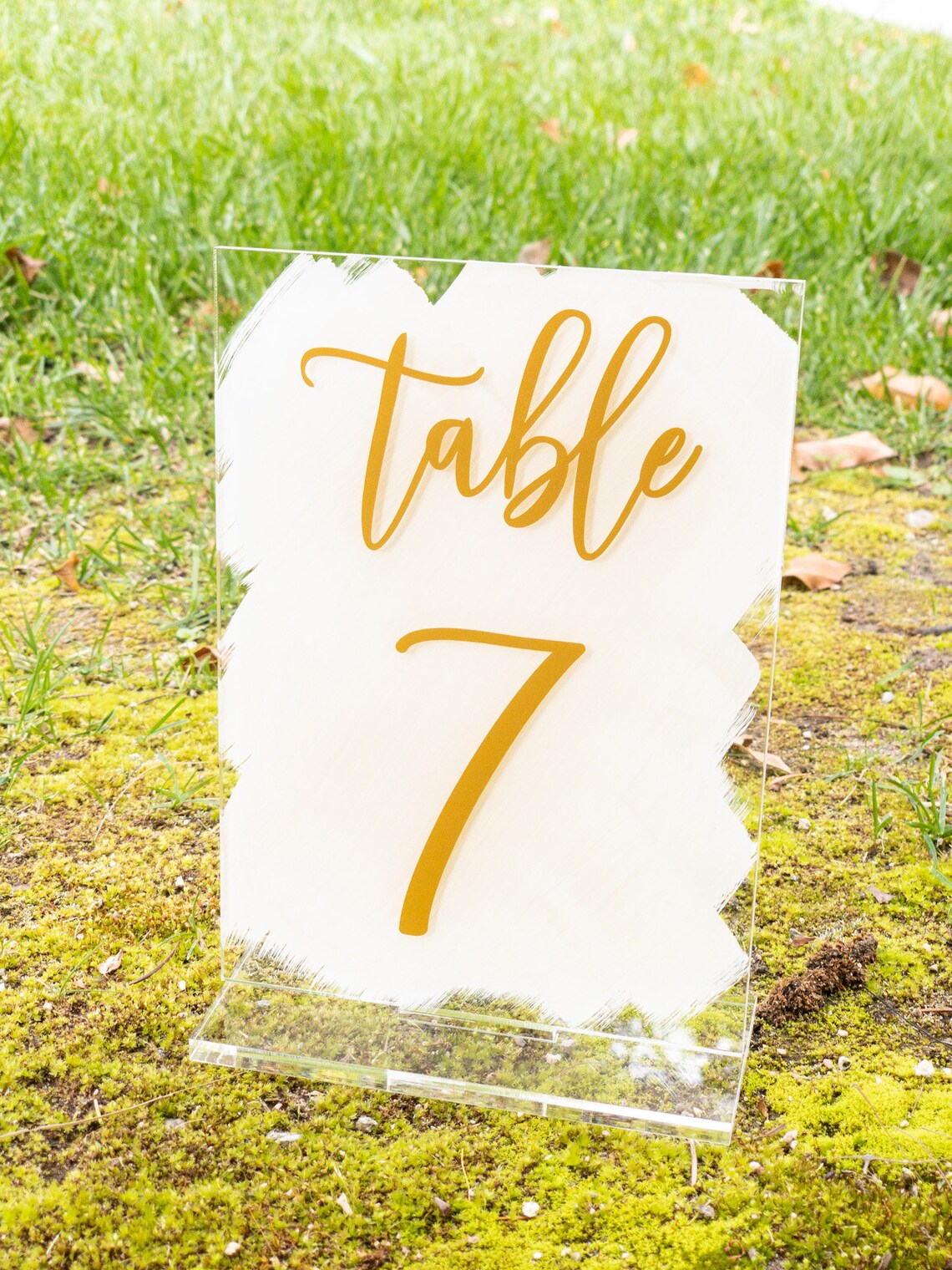Acrylic Table Numbers With Gold Script & Painted Background // | Etsy