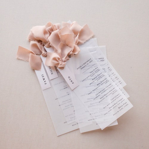 Vellum Paper Menu Cards With Chiffon Ribbon // Optional Place - Etsy