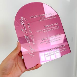Custom Acrylic Signature Drinks Sign: Arch Pink Mirror, Corporate Event ...