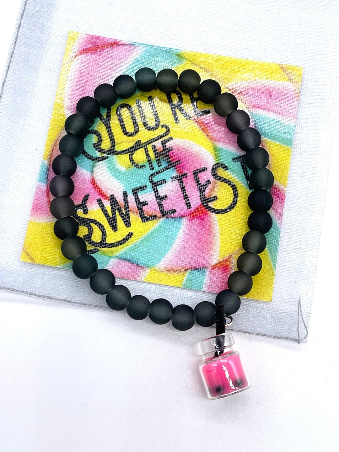 Boba Tea Charm Bracelet W/bubble Tea Charm in Blue Purple Pink or White ...