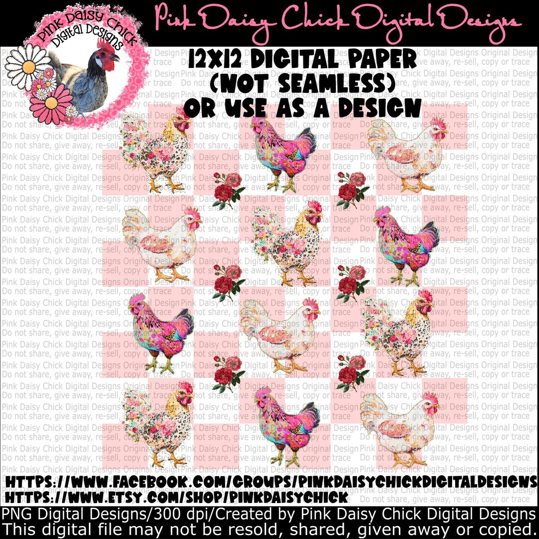 Digital PNG, Chickens and Flowers, Chickens and Checker, Digital Paper ...