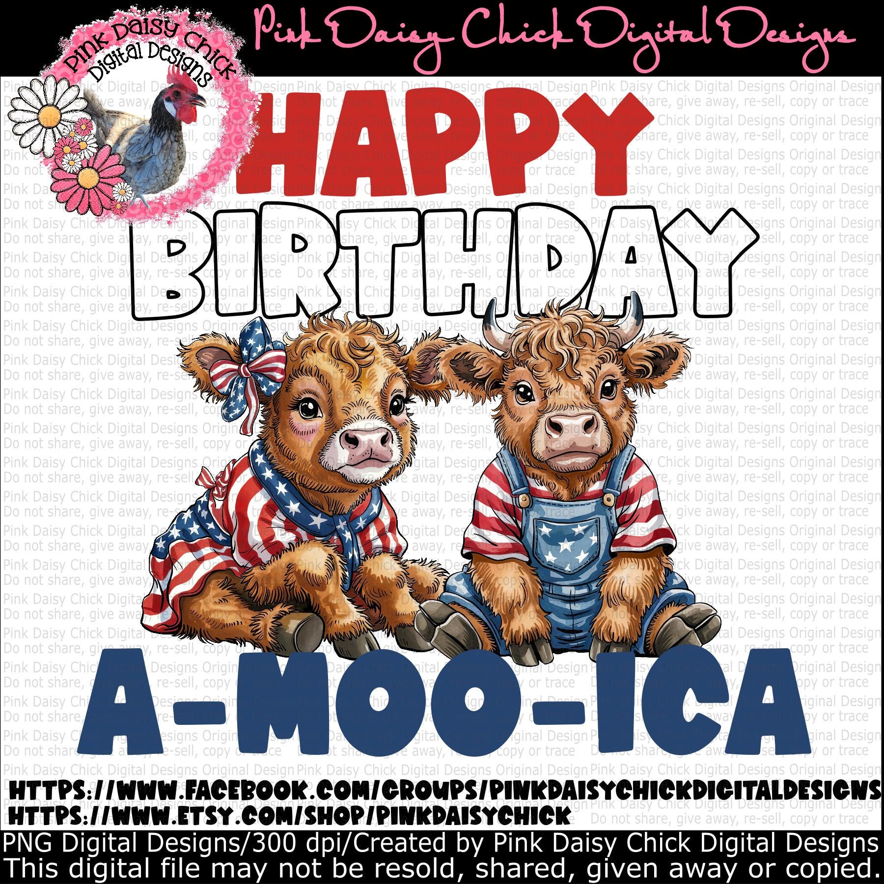 Digital PNG, Happy Birthday Amooica, July 4 Cows, 4th of July Cows ...