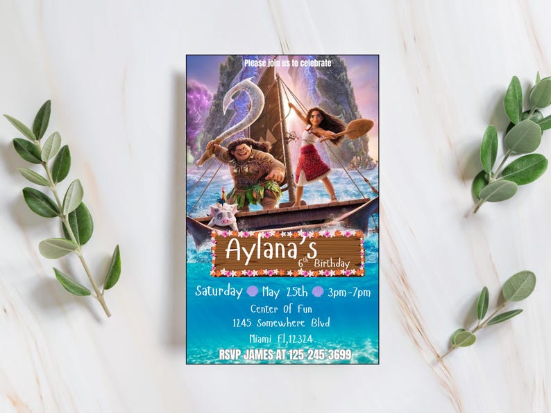 Moana Birthday Invitation, Hawaiian Moana Birthday Invite, Kids Theme ...