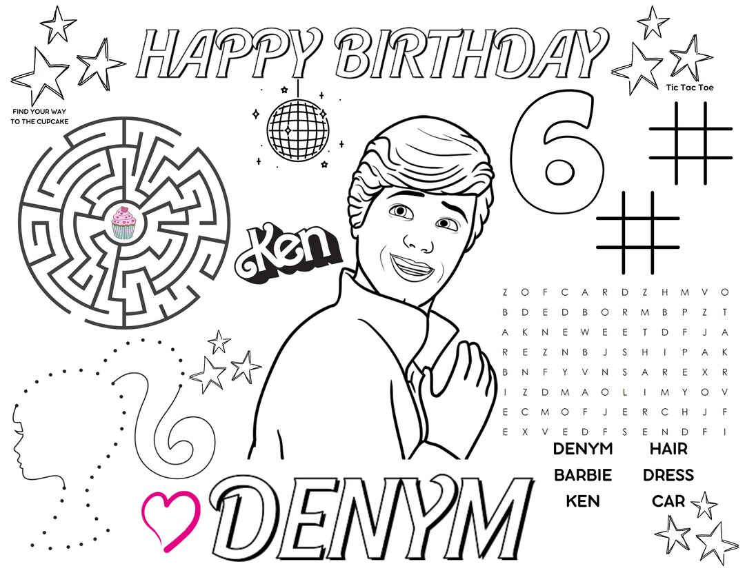 Ken Barb Doll Party Activity Sheet Placemat - Kids Birthday Party - Etsy