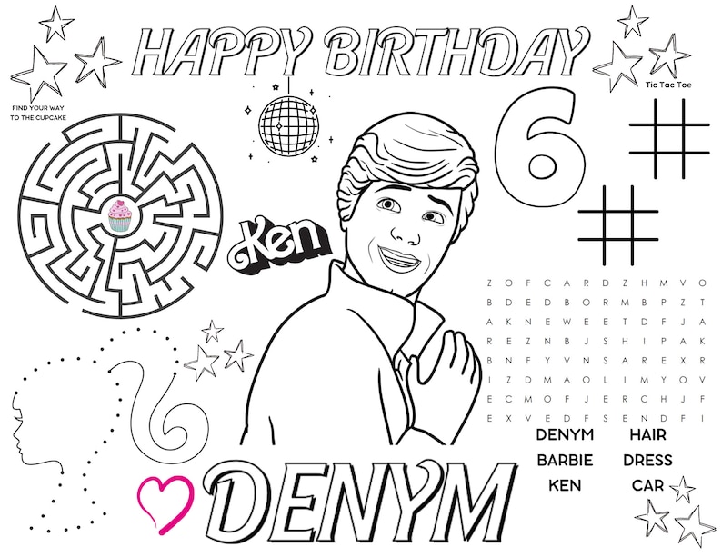 Ken Barb Doll Party Activity Sheet Placemat - Kids Birthday Party - Etsy