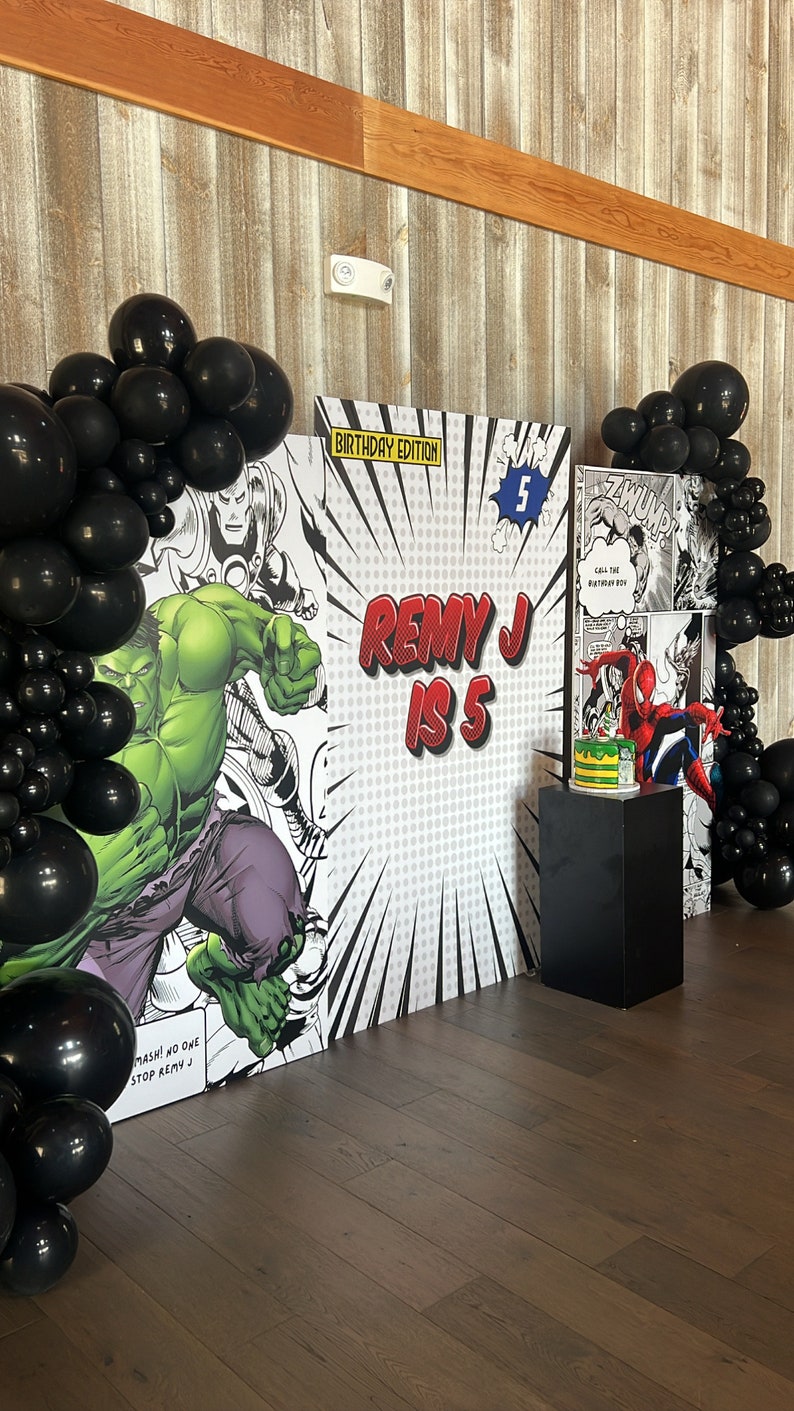 Custom Comic Marvel Hulk and Spider-man Birthday Backdrop Digital ...