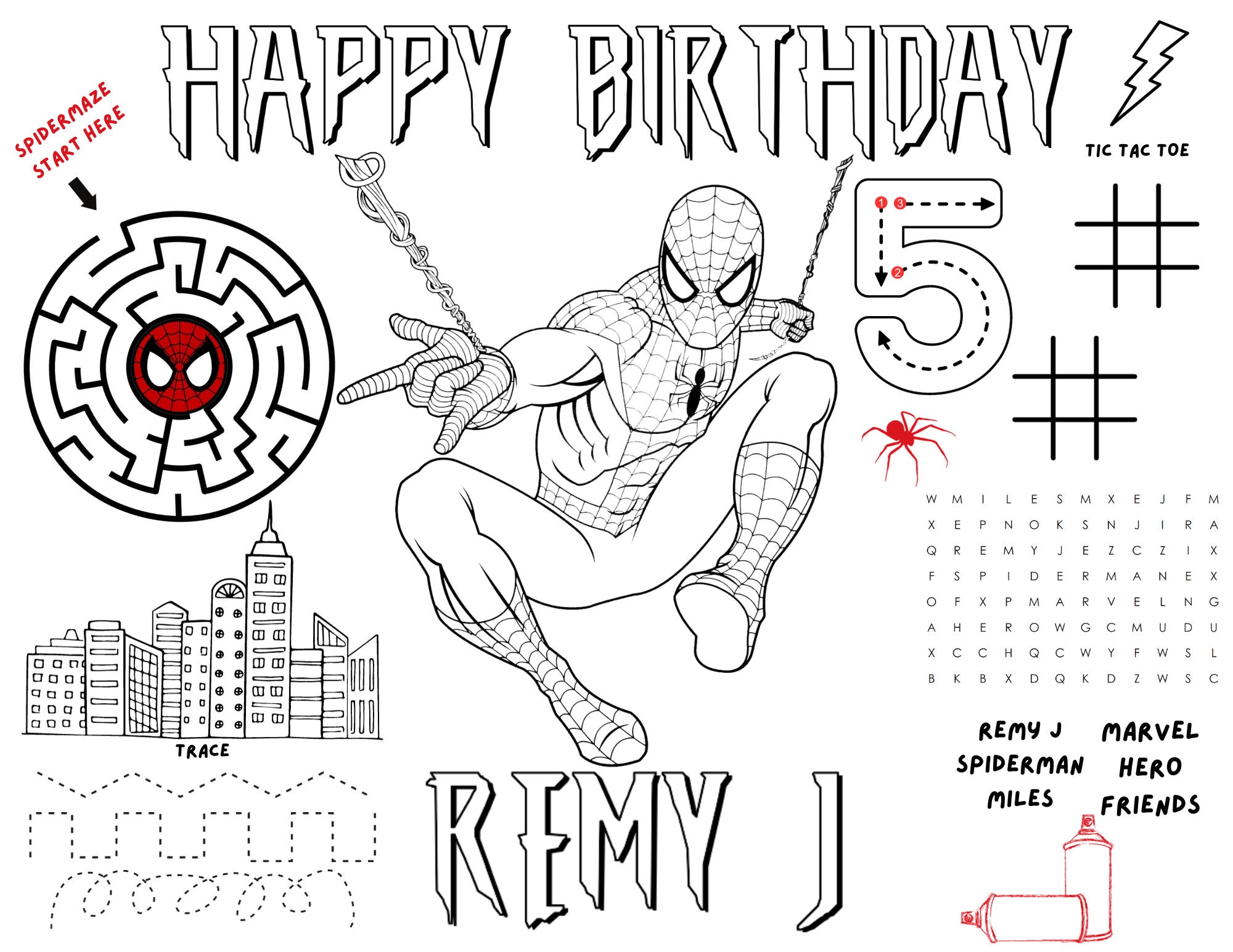 Spiderman Coloring Activity Sheet Placemat- Kids Birthday Party - Etsy