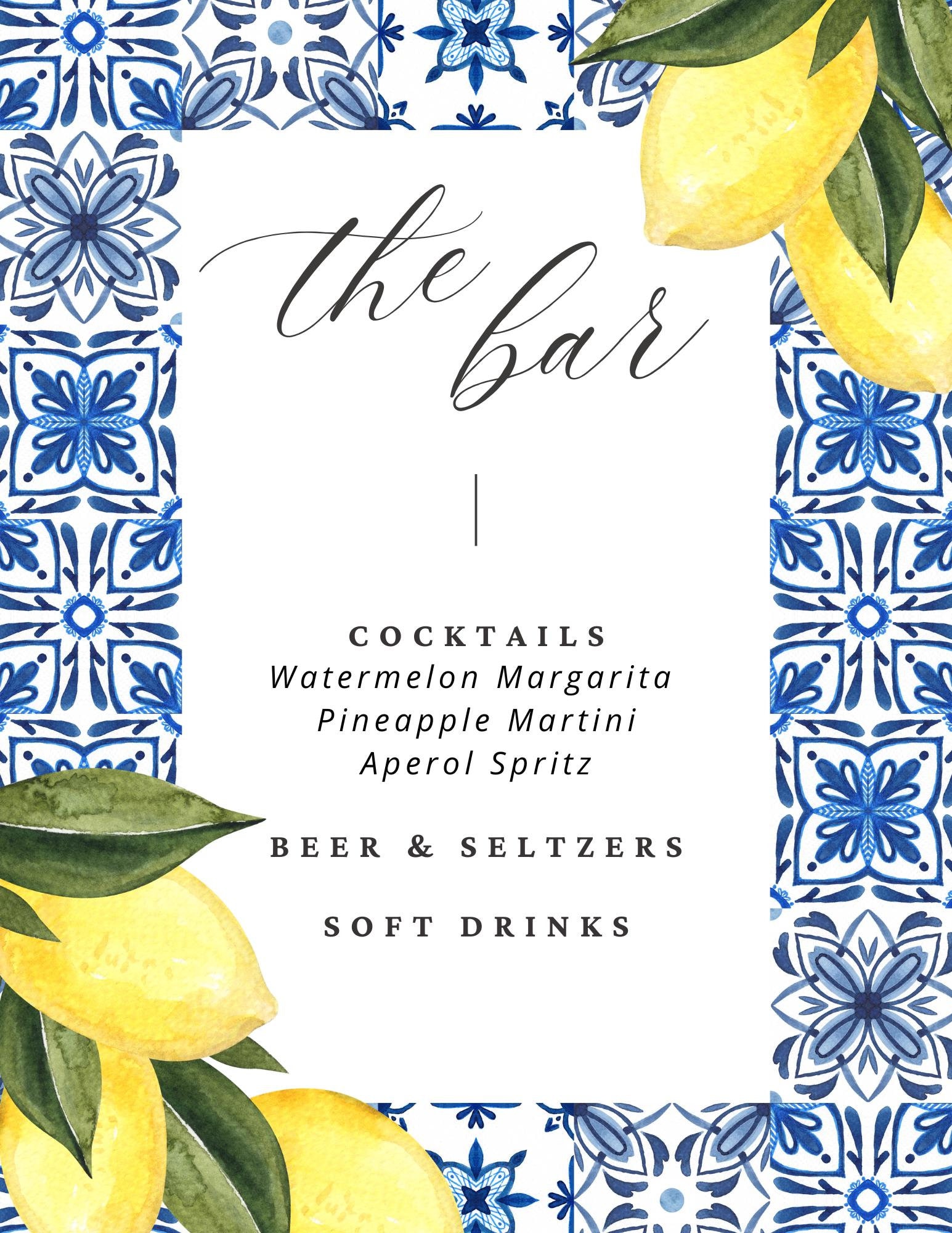 Editable Amalfi Coast Lemon Bar Menu - Instant Customizable Canva ...