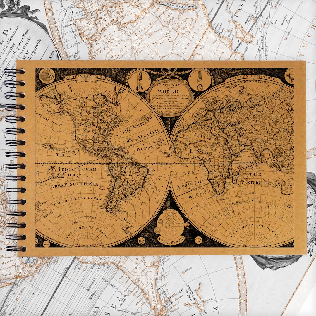 Old Map Vintage A3/A4/A5 Scrapbook Photo Album Memory Keepsake, Black ...