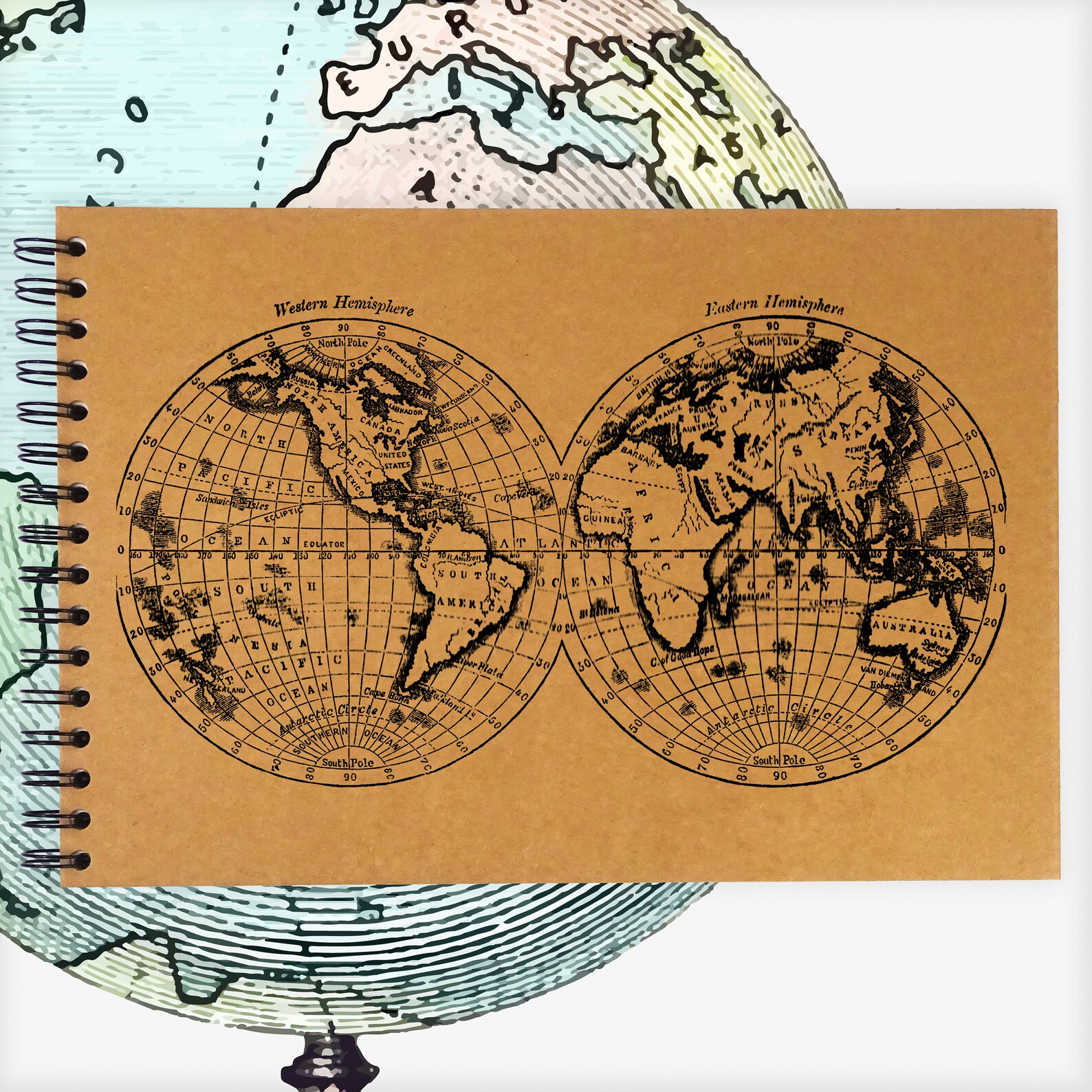 Map Globes World Travel Old A3/A4/A5 Scrapbook Photo Album Memory ...