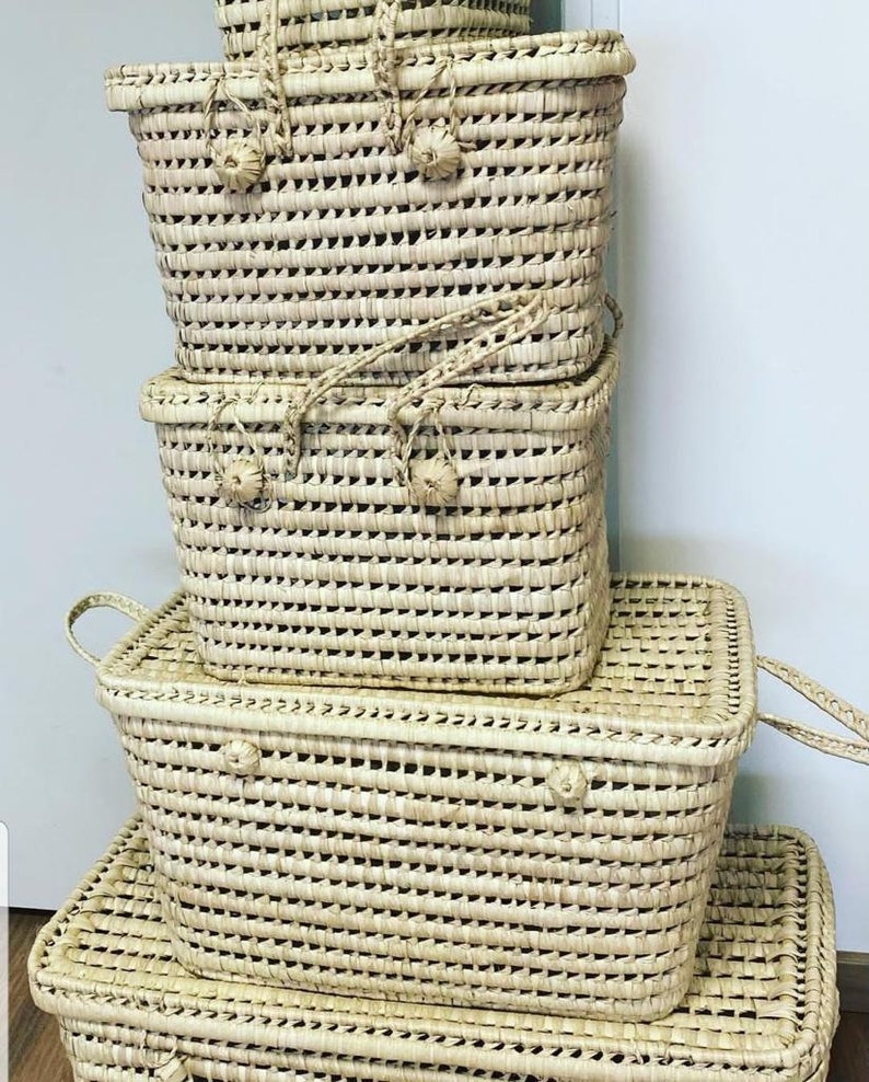 Wicker Storage Trunk , Palm Leaf Storage Chest , Moroccan Straw Storage ...