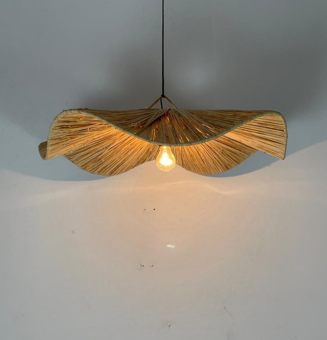 Raffia Pendant Light Natural Raffia Lamp - Etsy