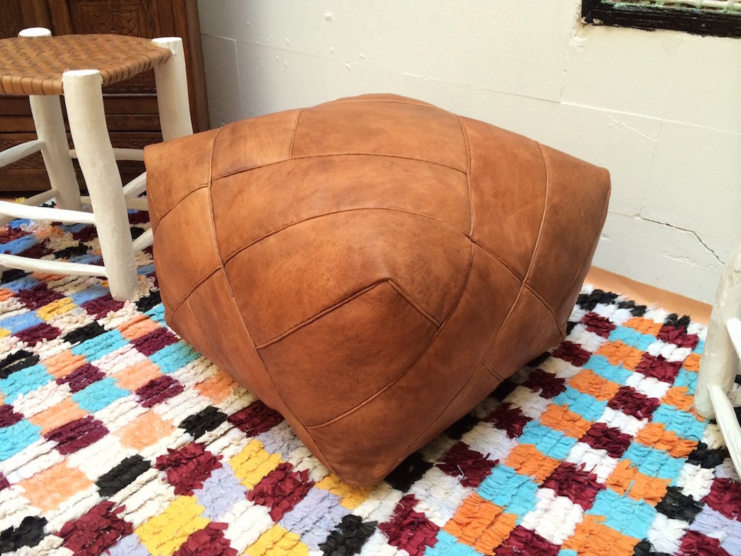 Moroccan Handmade Leather Pouf Rustic Brown Ottoman Natural - Etsy