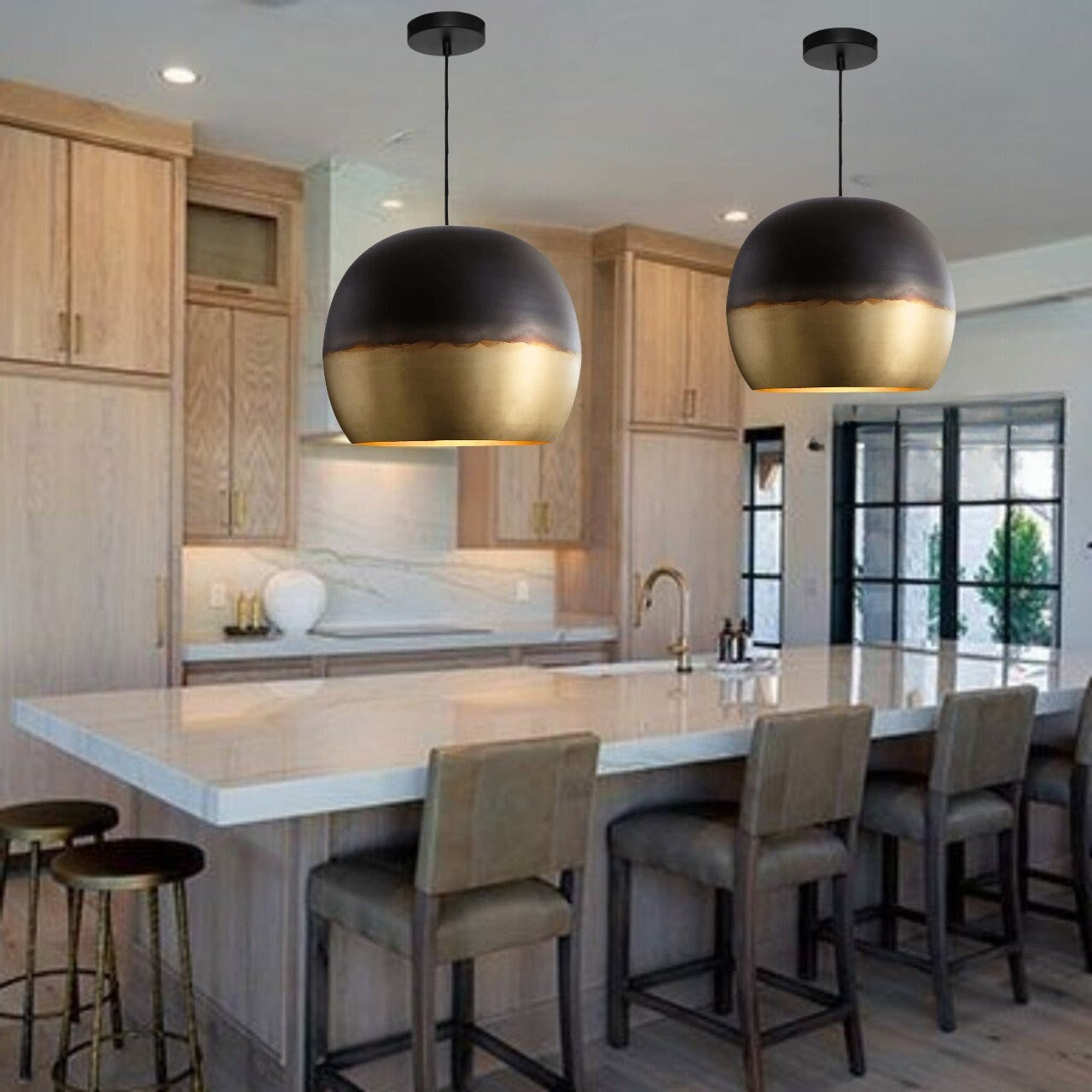 Set of 3 Brass Dome Light Fixtures Handmade Hanging Lamp Ceiling Light ...