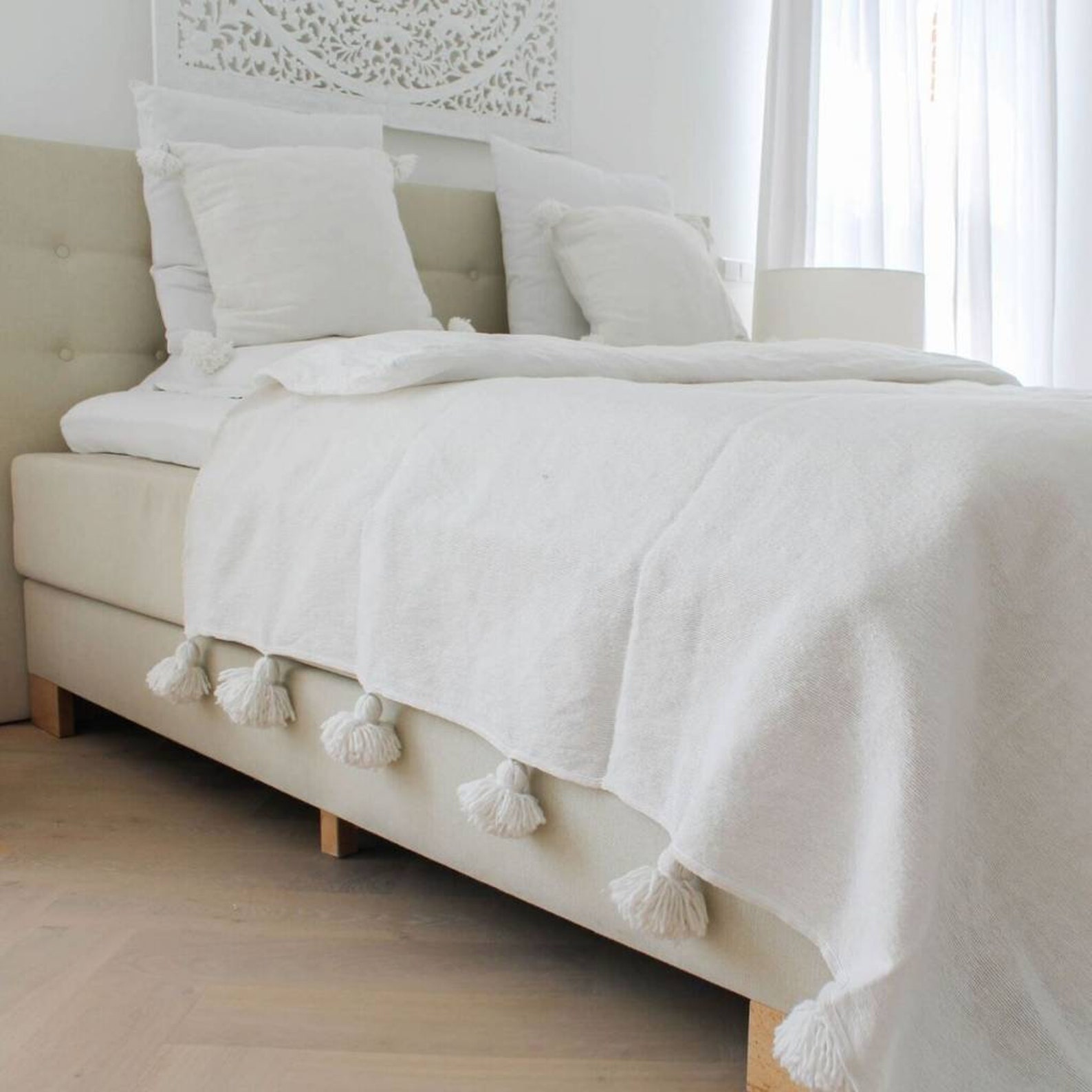 Moroccan Pom Pom Blanket Pom Poms Moroccan Throw Blanket | Etsy