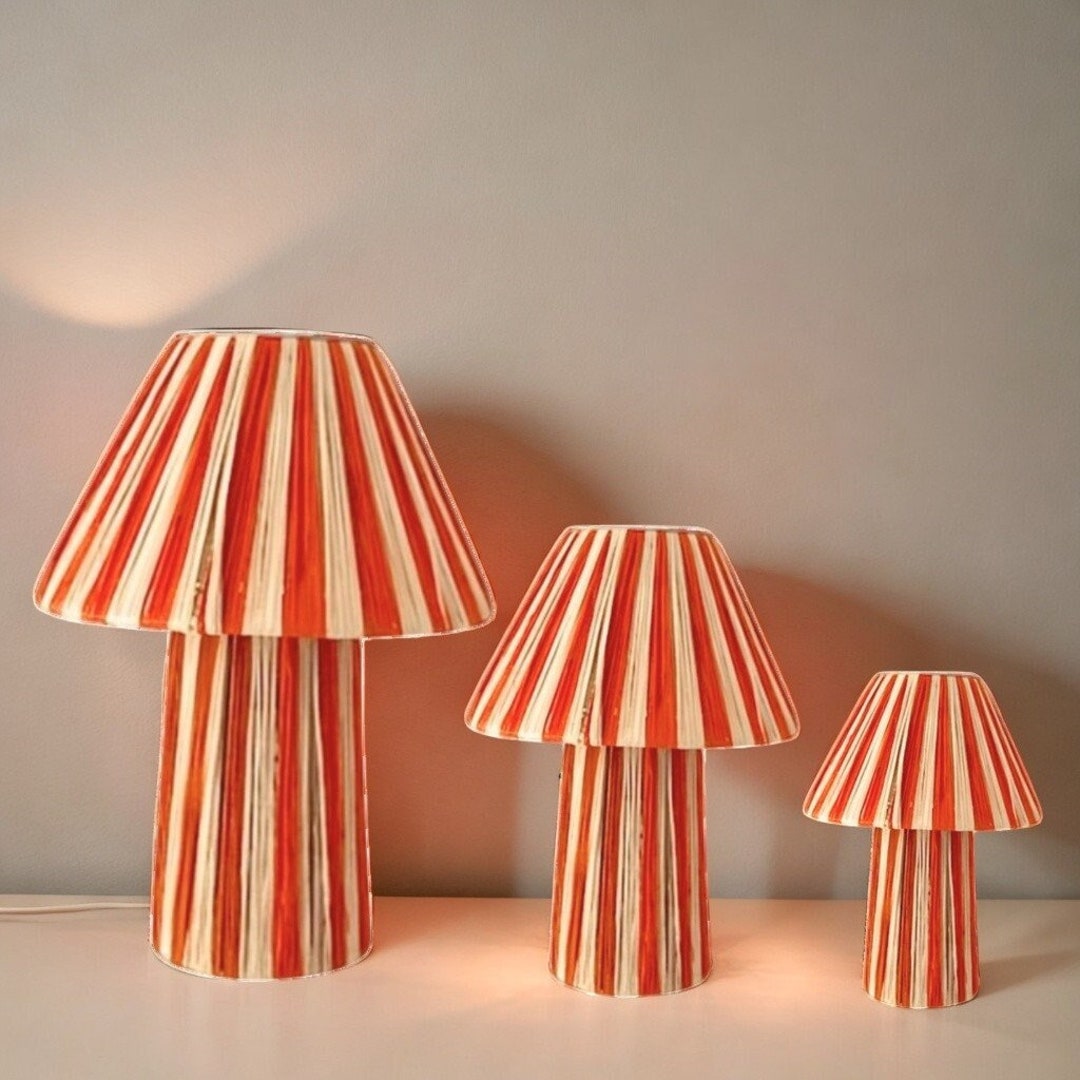 Moroccan Raffia Lamp, Striped Raffia Table Lamp, Bohemian Table Light ...