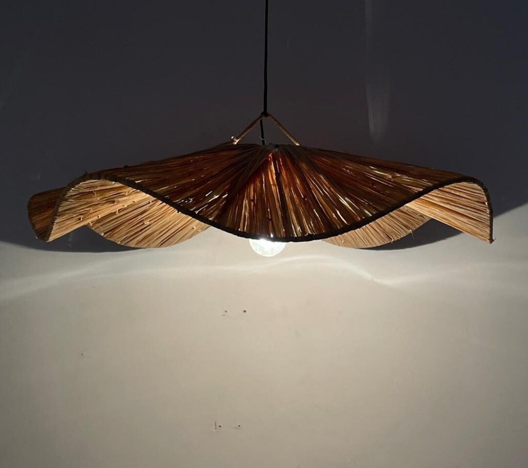 Raffia Pendant Light Natural Raffia Lamp - Etsy