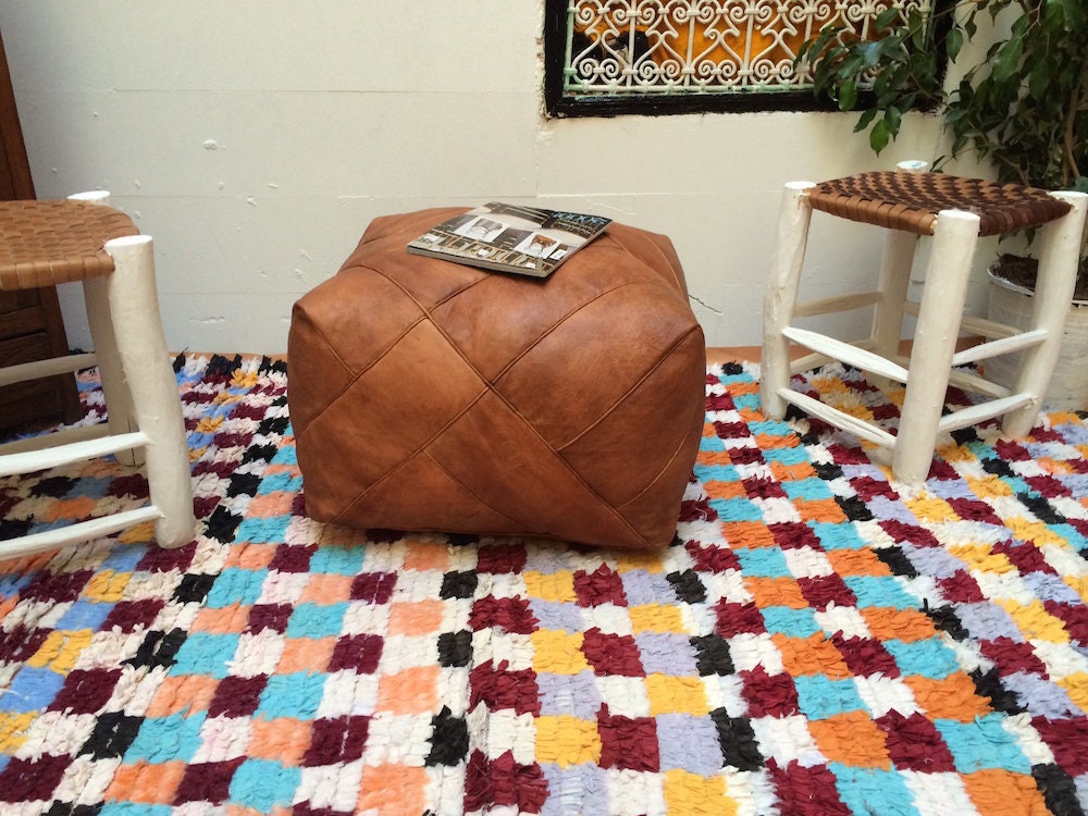 Moroccan Handmade Leather Pouf Rustic Brown Ottoman Natural - Etsy