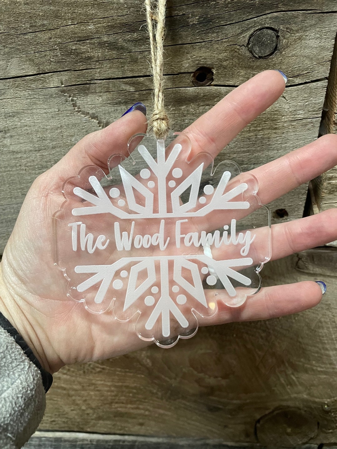 CUSTOM Laser Engraved Clear Acrylic Snowflake Banner Christmas Ornament ...