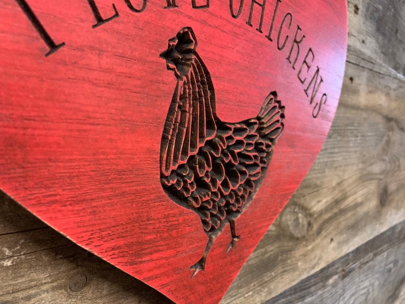 Super Cute Custom Carved i LOVE Chickens Red - Etsy