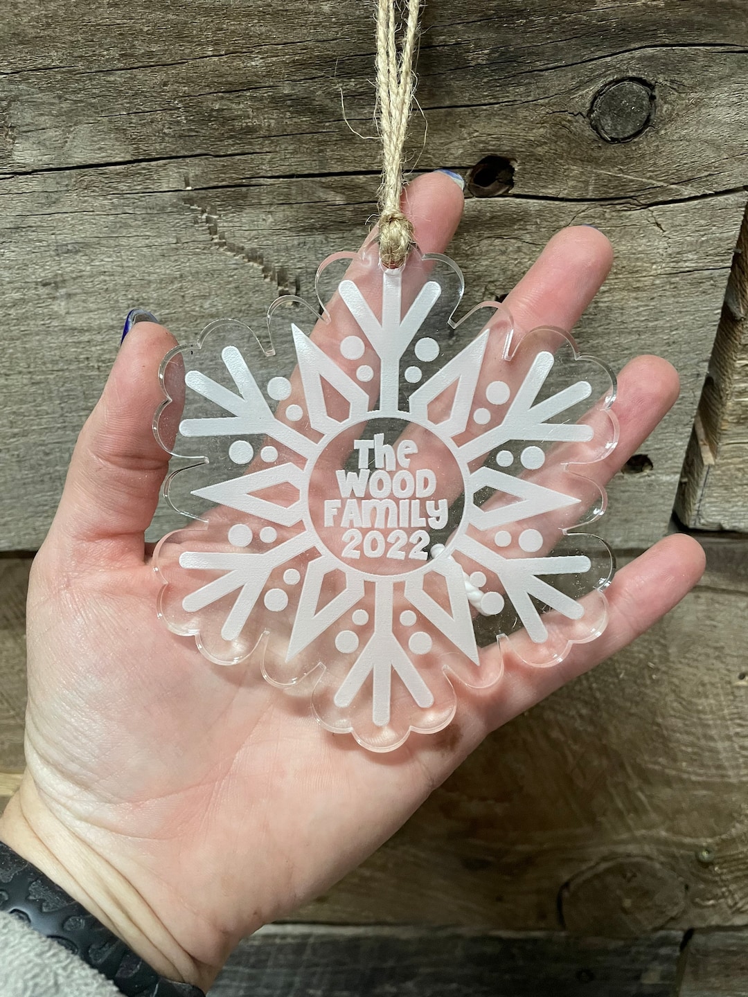 CUSTOM Laser Engraved Clear Acrylic Circle Name Snowflake Christmas ...