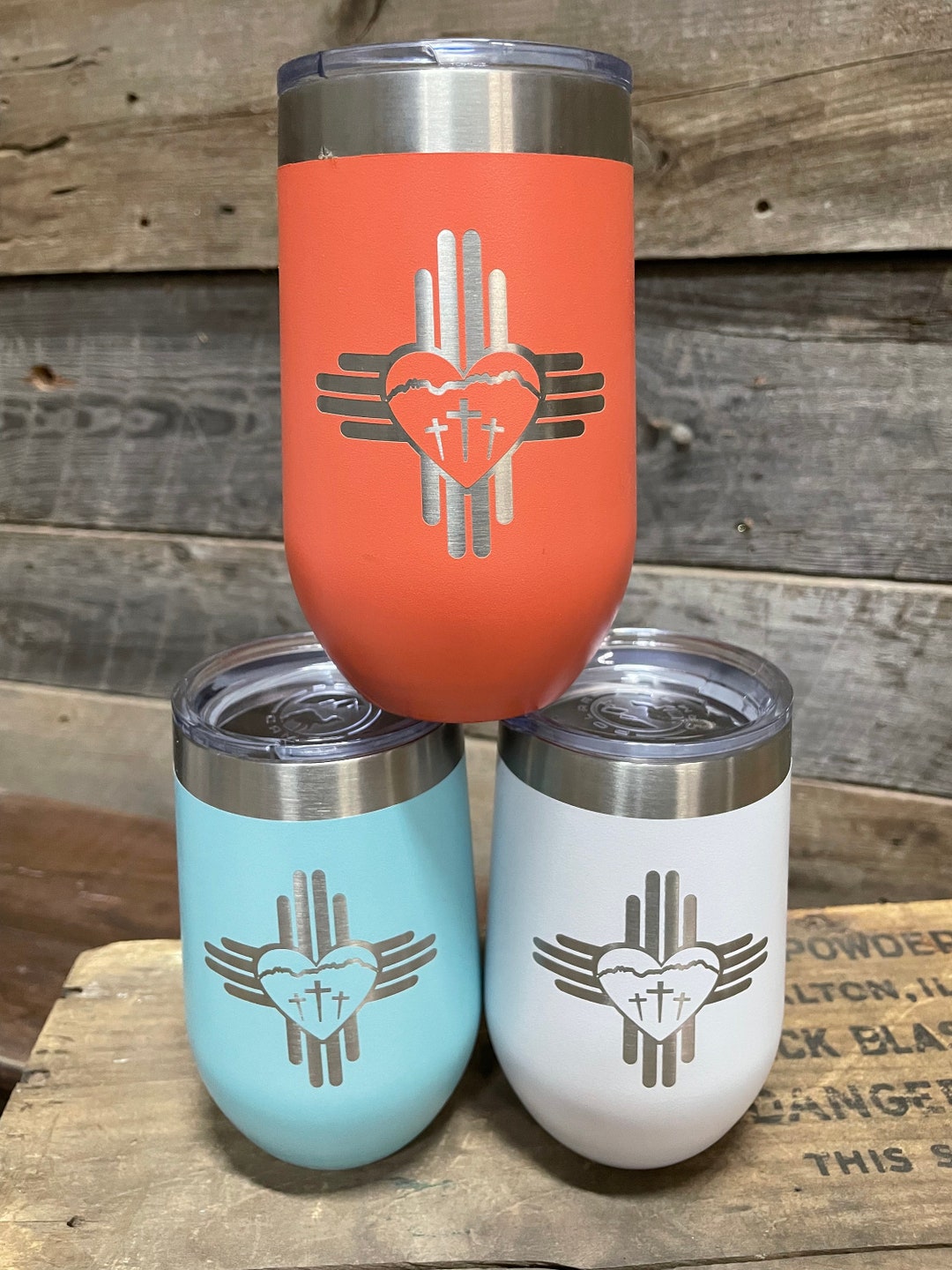 New Mexico Three Crosses With Heart Zia Powder Coated Insulated WINE ...