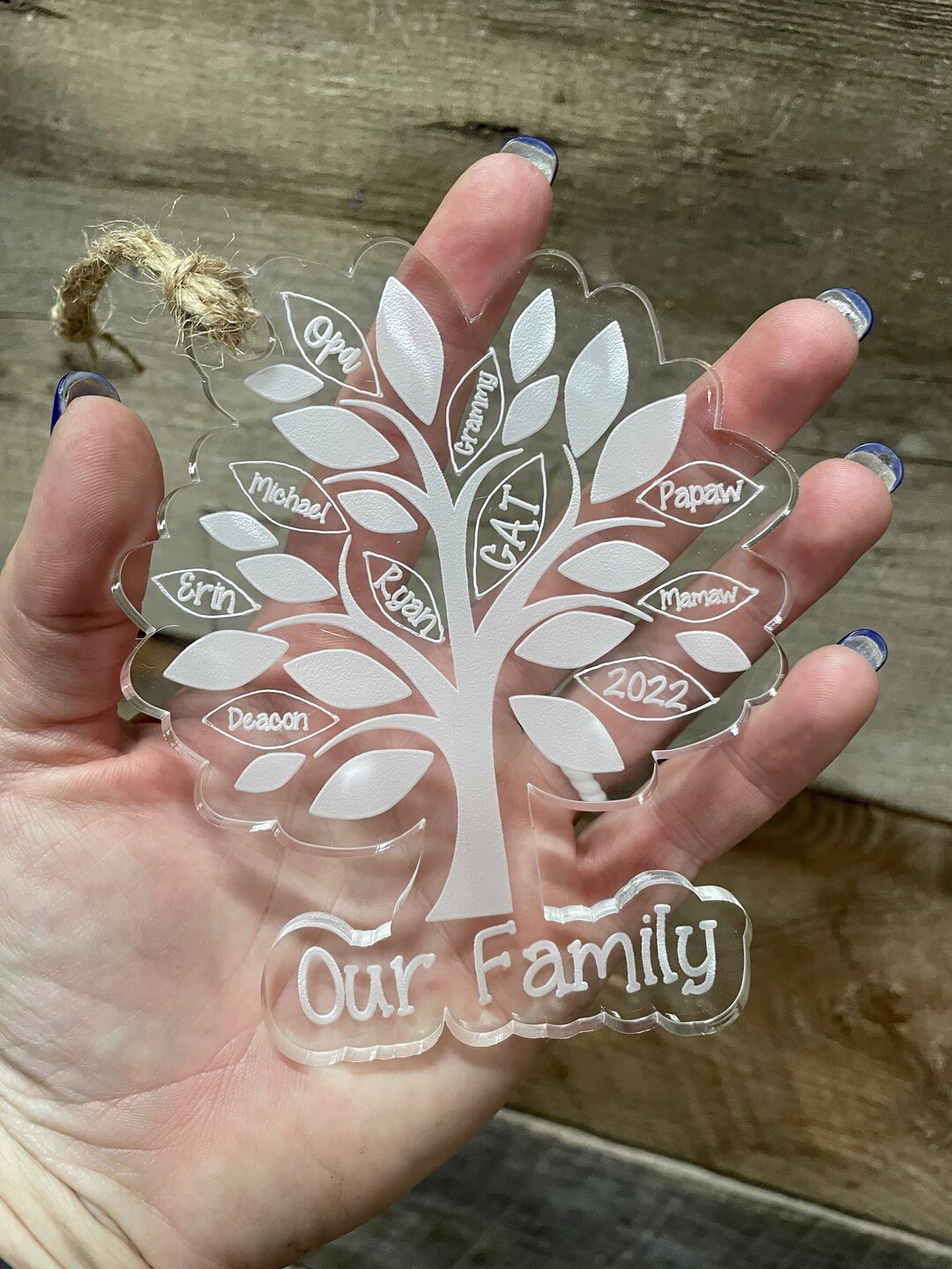 CUSTOM Laser Engraved Clear Acrylic Family Tree Christmas Ornament With ...