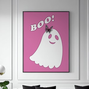 Trendy Pink Halloween Poster Pink Ghost Digital Print Cute Ghost Pink ...
