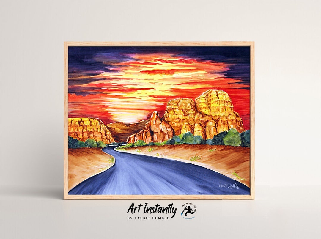 Southwestern Sunset Landscape Watercolor Art Print (digital Download ...