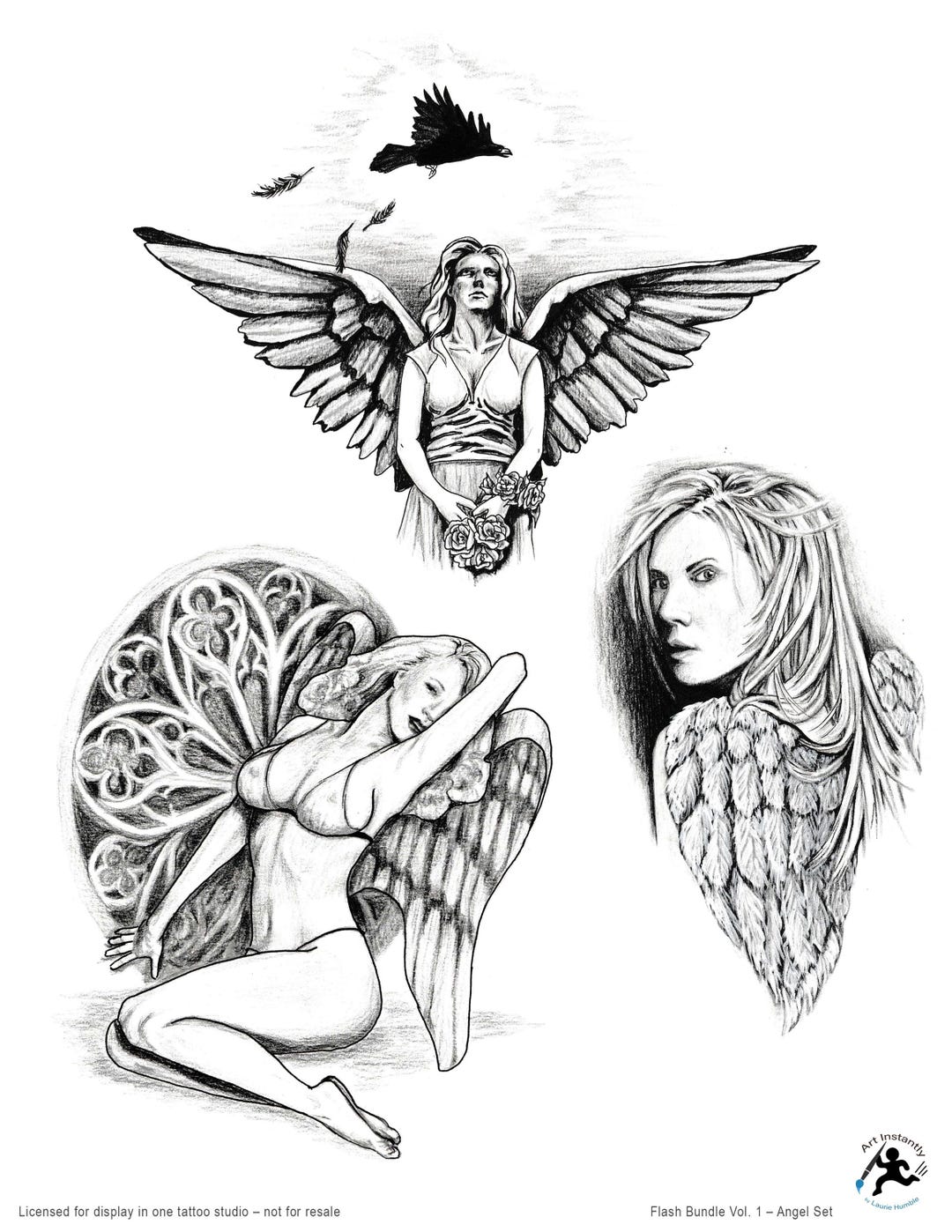 Angel Tattoo Flash Set: Printable Studio Art - Commercial License - Etsy